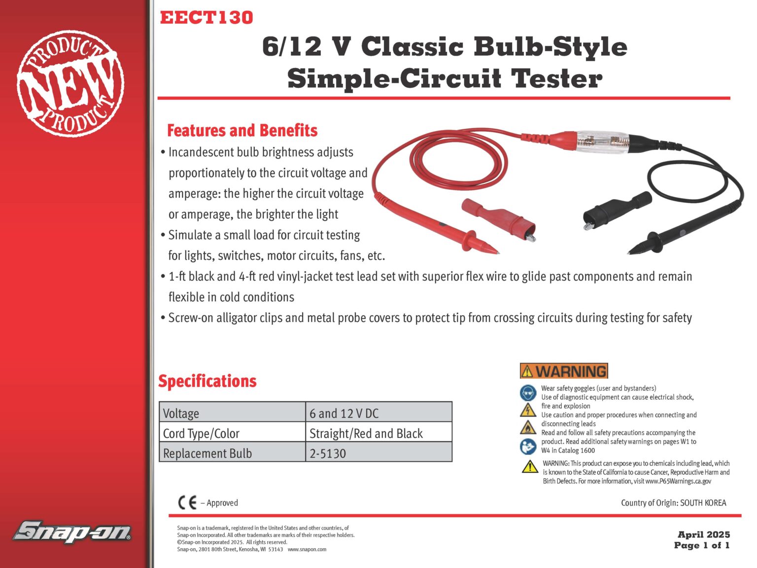 6/12 V Classic Bulb-Style Simple-Circuit Tester - Snap-on